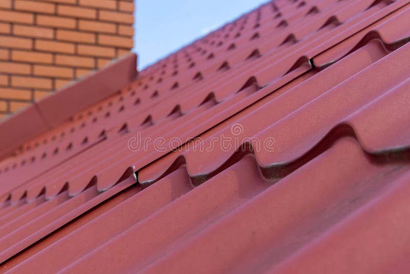 House with a Red Metal Roof Tile Stock Photo - Image of roofing ...