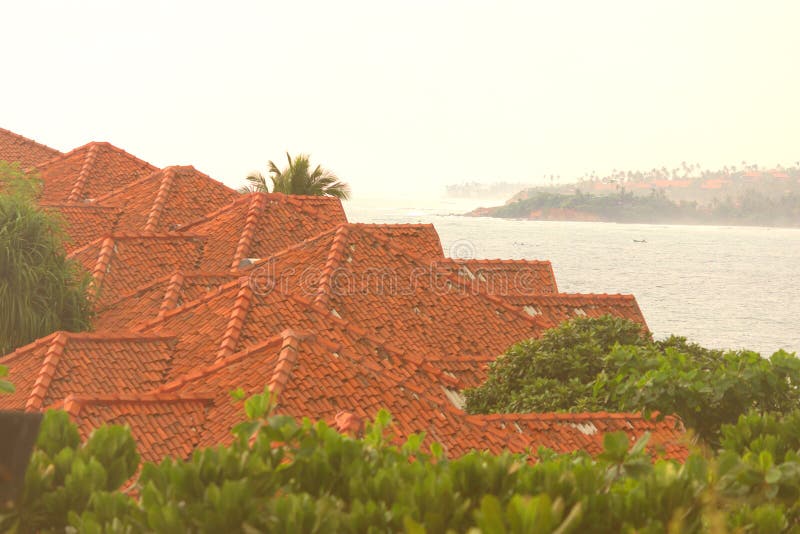 House with Red Roof on the Beach Stock Image - Image of estate ...