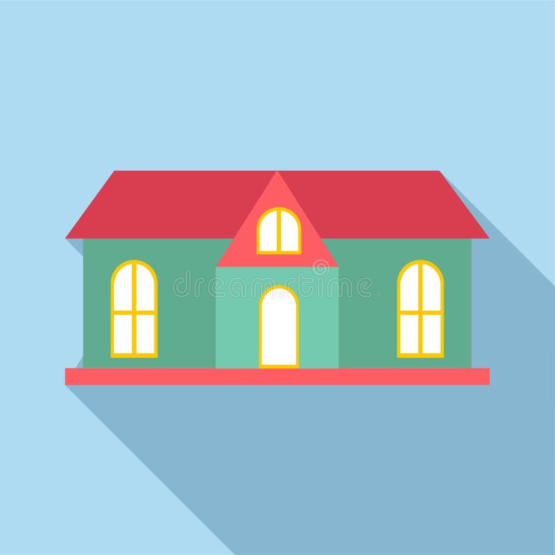 House with Red Roof Icon, Flat Style Stock Vector - Illustration of ...
