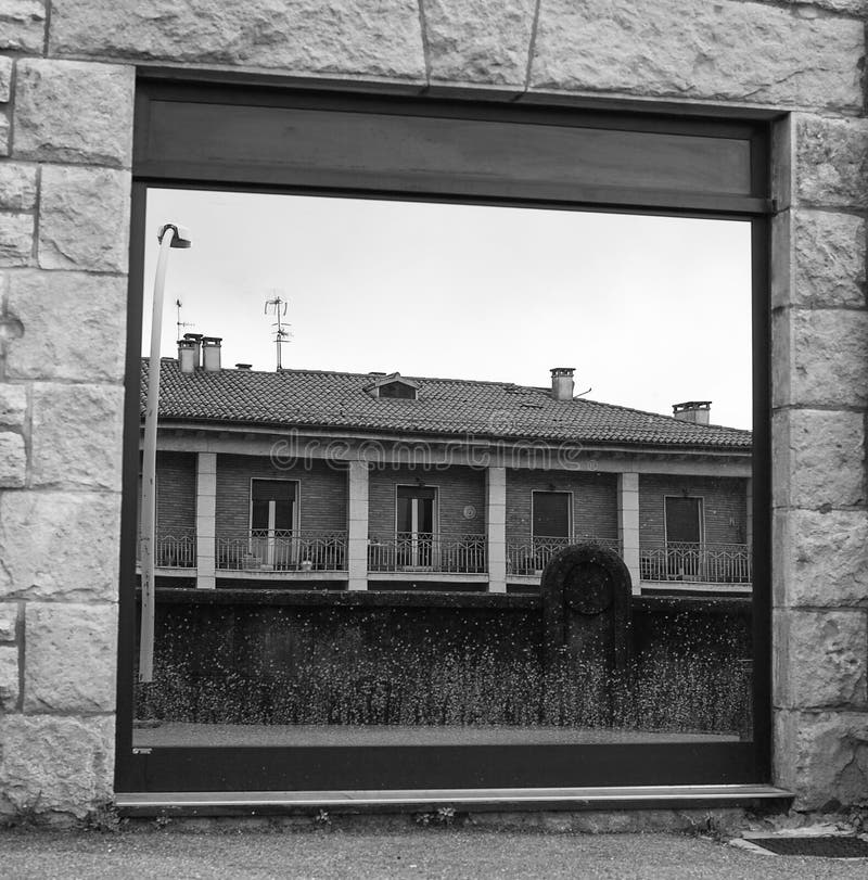 House Reflection in a Shop Window. Stock Photo - Image of house, window ...