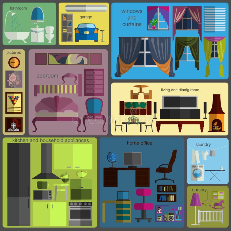 House Remodeling Infographic. Set Flat Interior Elements for Creating ...