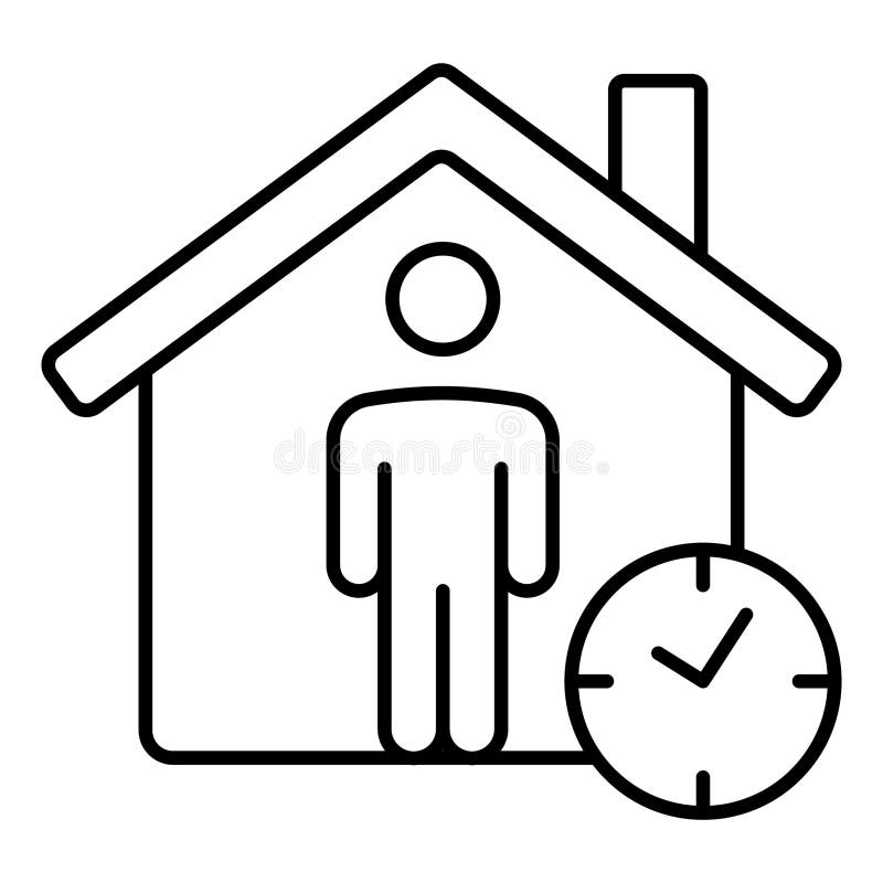 House with Remote Man Thin Line Icon, Stay at Home Concept. Vector ...