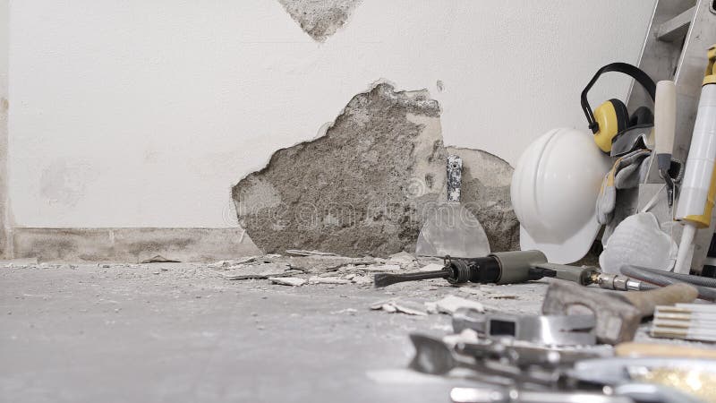House Renovation Concept, Wall in Demolition with Plaster Rubble and ...