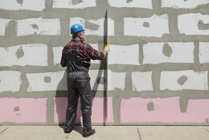 House Renovation, Polystyrene Wall Insulation, Level Tool Stock Photo ...