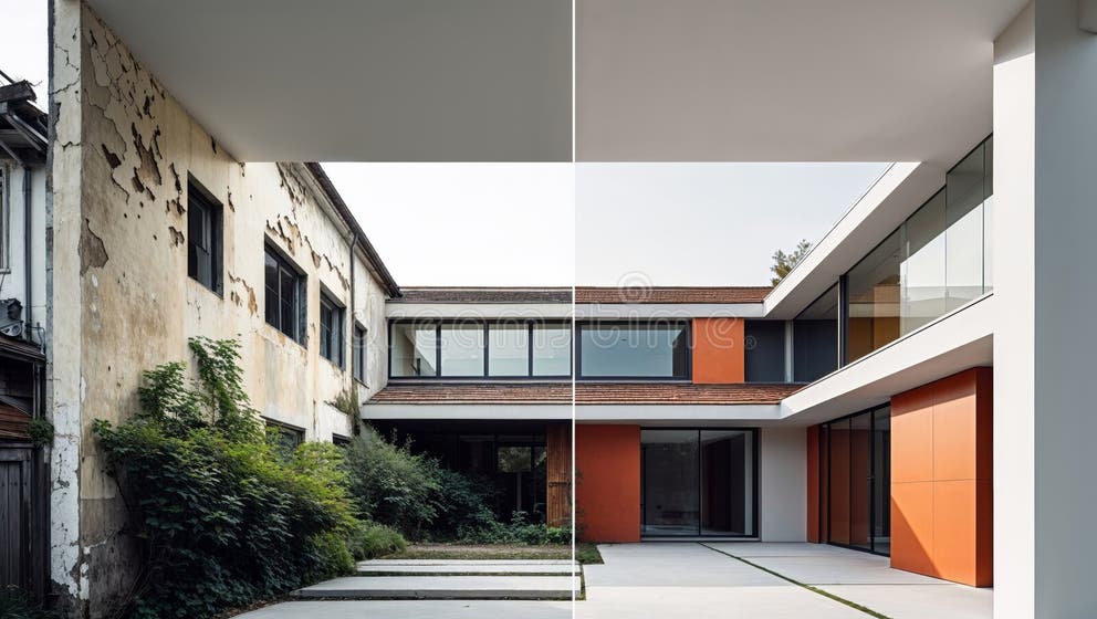 House before and after Renovation Showing Modern Transformation Stock ...