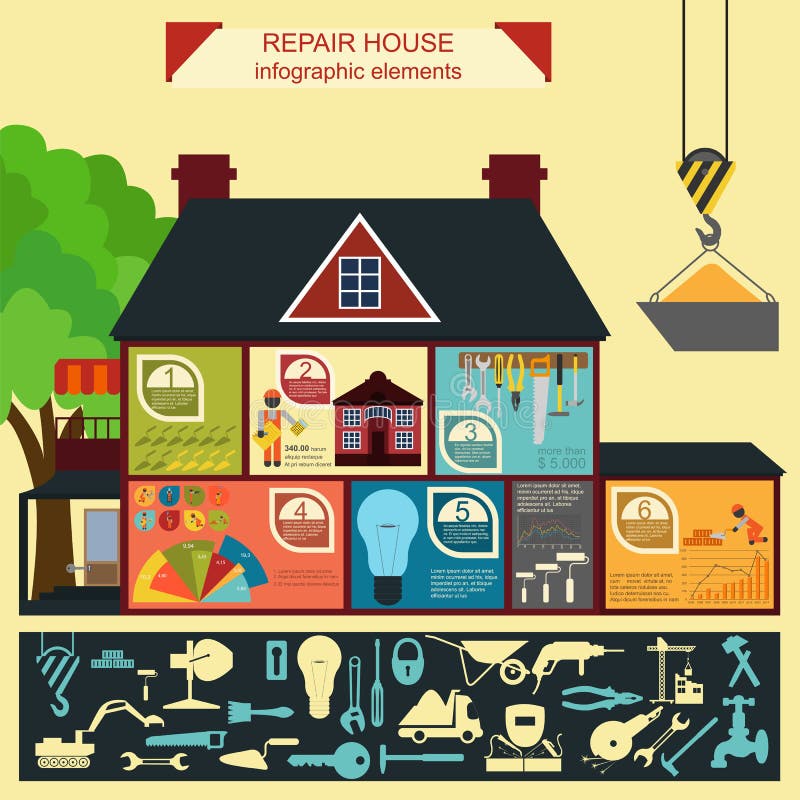 House Repair Infographic, Set Elements Stock Vector - Illustration of ...