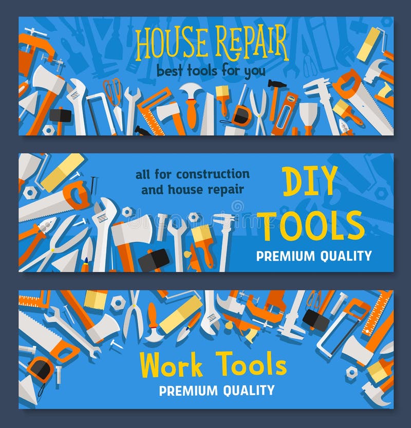 House Repair Work Tools Vector Banners Set Stock Vector - Illustration ...