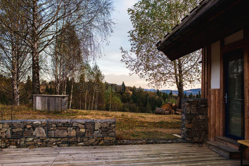 House for Rest in Mountains. View from Courtyard To Highlands in Autumn ...