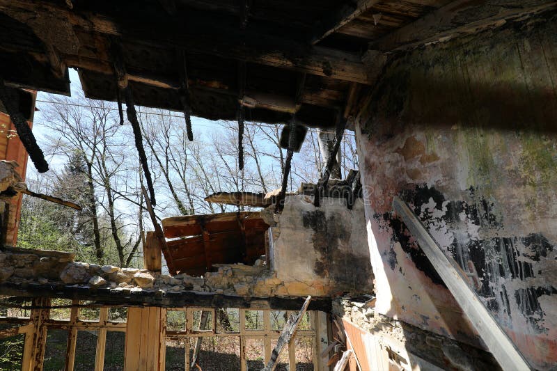 House with the Roof Collapsed after the Terrible Fire that Burned ...
