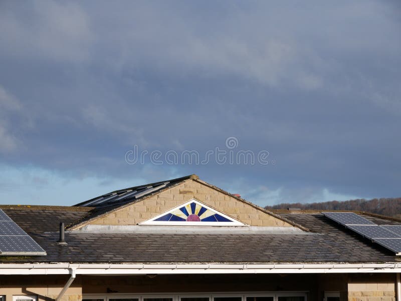 House Roof with Triangular Stained Glass Window Editorial Stock Photo ...