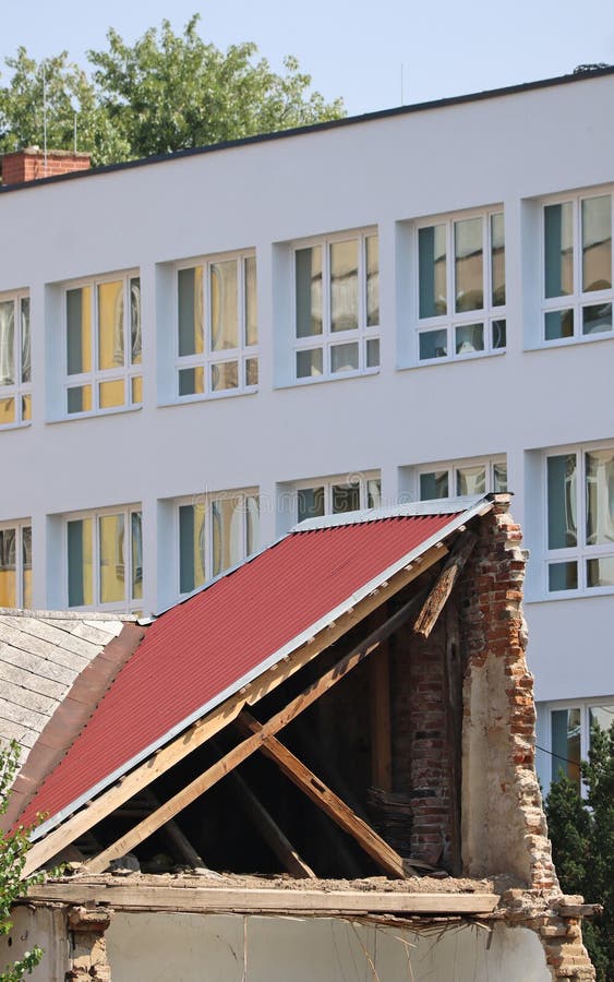 House Roof Under Demolition in the City Stock Image - Image of exterior ...