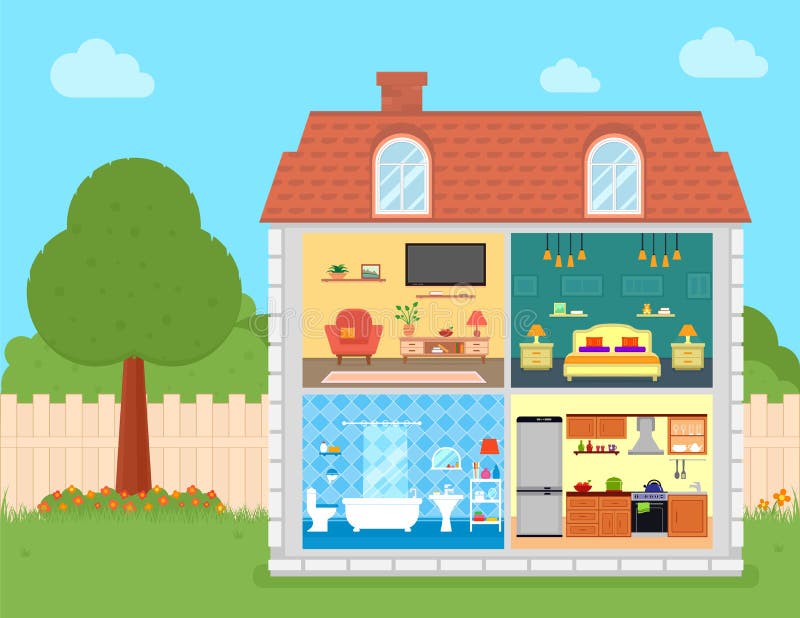 House Rooms on Cut with Backyard Stock Vector - Illustration of cutout ...
