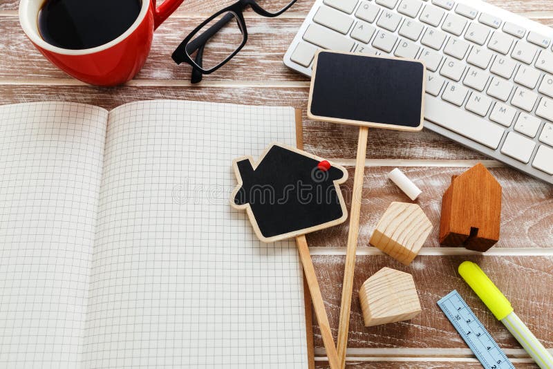 House Sale and Rent Sign with Blank Notebook Stock Photo - Image of ...