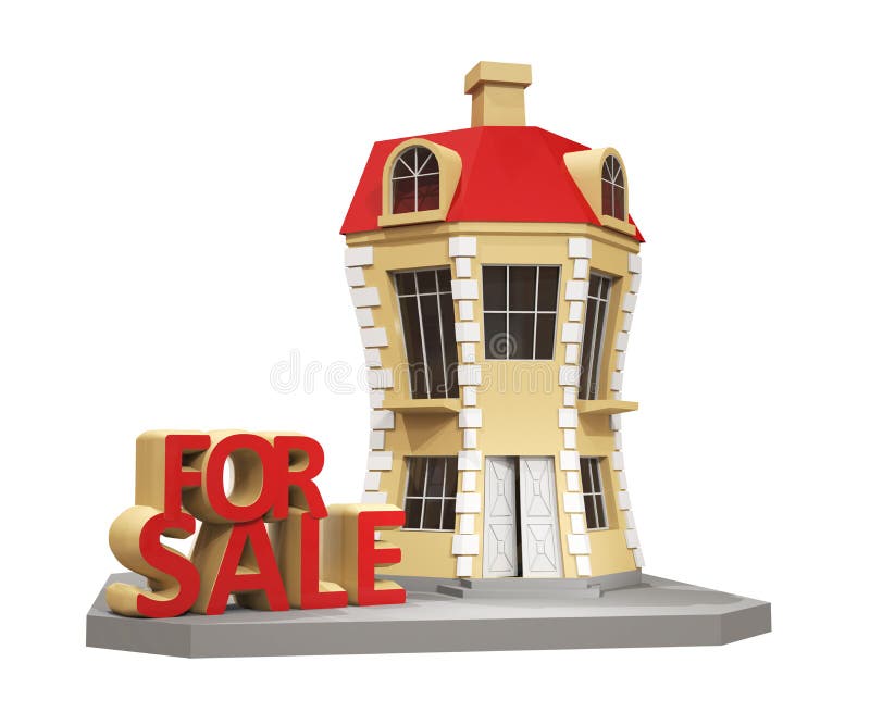House for Sale with for Sale Sign 3D Rendering Stock Illustration ...