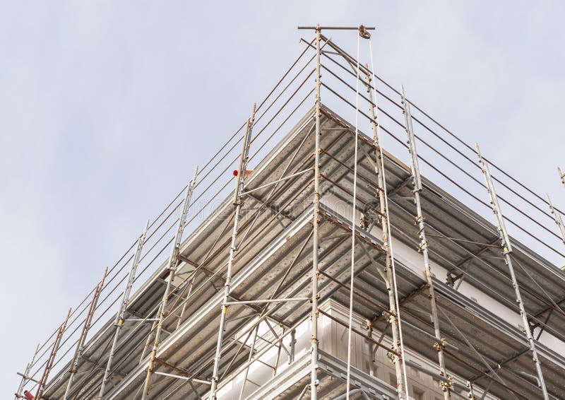 House and scaffold stock image. Image of house, equipment - 67101111