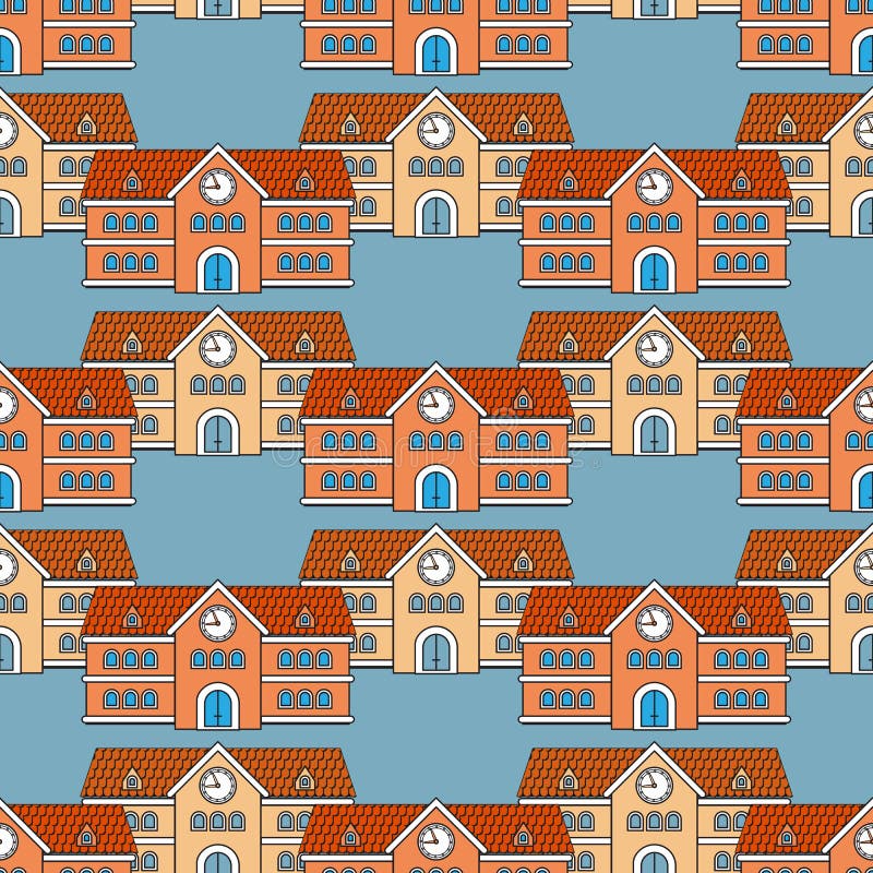House School Seamless Pattern. Back To School Theme Stock Vector ...