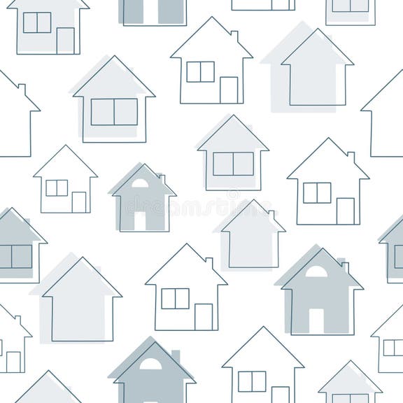 House. Seamless Pattern of House, Building. Hand Drawn Stock Vector ...