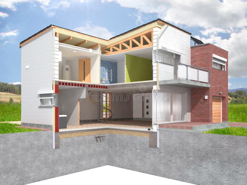 House rendering in section stock illustration. Illustration of build ...