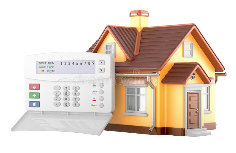 House with Security Alarm System. Home Burglar Security, 3D Rendering ...