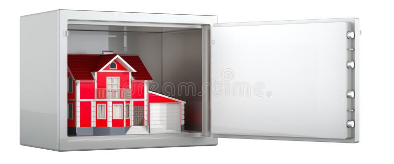 House Security and Protection, Concept. Home Inside Safe Box, 3D ...