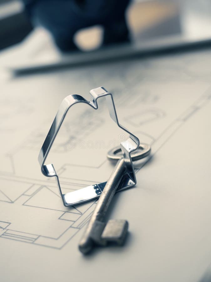 House Shape with a Key on Construction Plan Stock Photo - Image of ...
