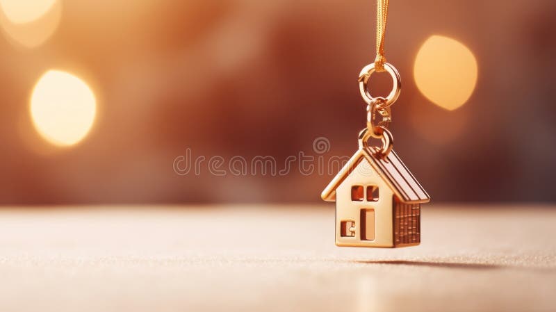 A House-shaped Keychain Hanging from a Chain Stock Image - Image of ...