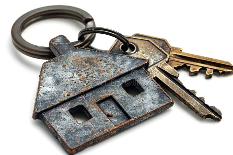 House Shaped Keychain and Keys on Desk Stock Image - Image of business ...