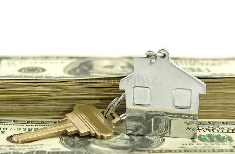 House Keys on Stack of Money Stock Photo - Image of selling, white ...