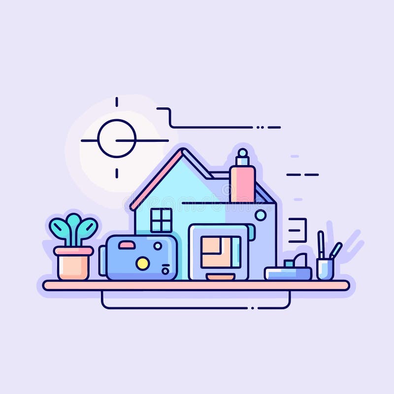 Vector a Miniature House on a Shelf with a Clock Above it Stock Vector ...