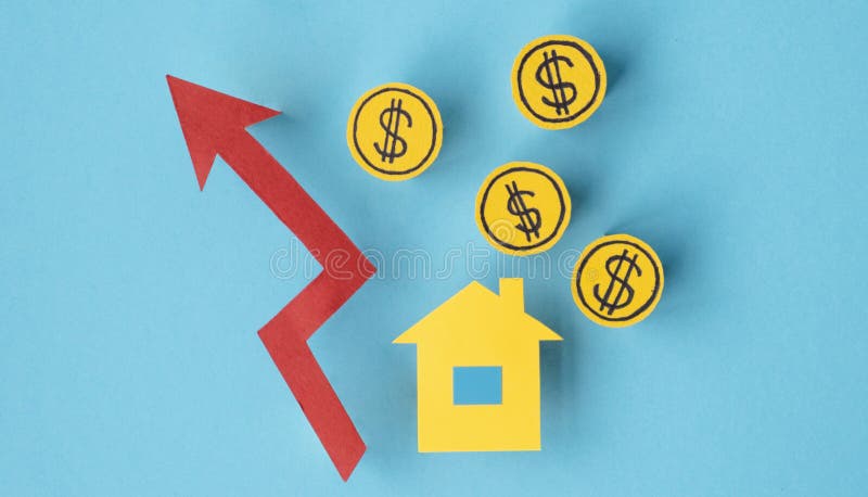 A House is Shown with a Red Arrow Pointing Downward Stock Photo - Image ...