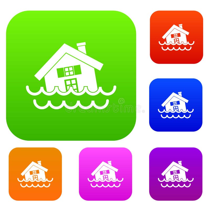 House Sinking in a Water Set Collection Stock Vector - Illustration of ...