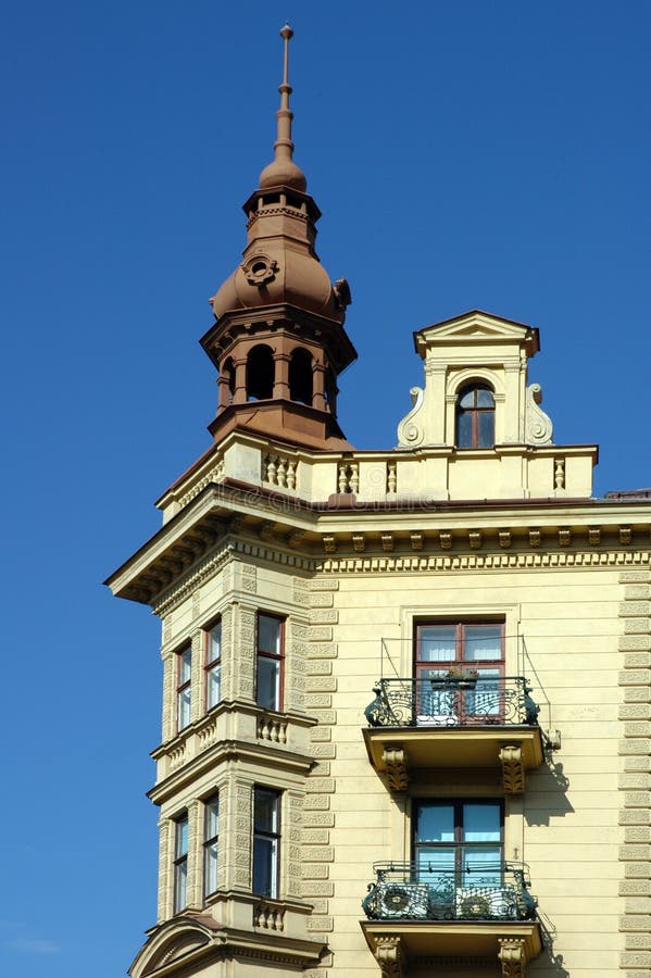 House with small tower stock photo. Image of balcony, window - 1465196