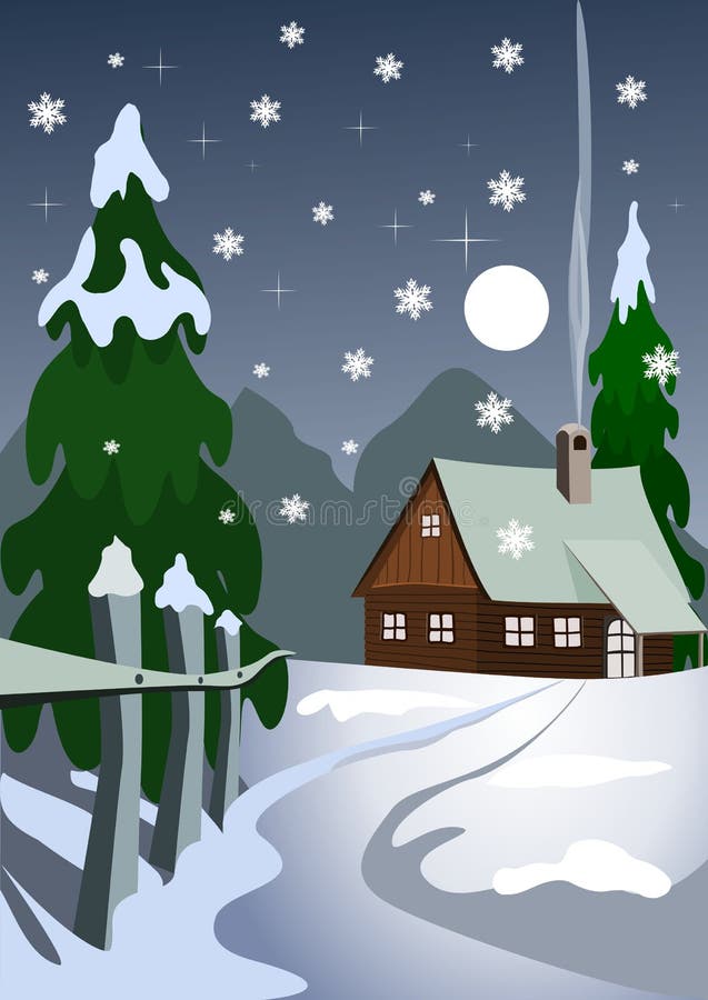House in snow forest stock illustration. Illustration of night - 3901746
