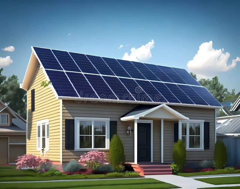 A House with a Solar Panel on the Roof. House Stock Illustration ...