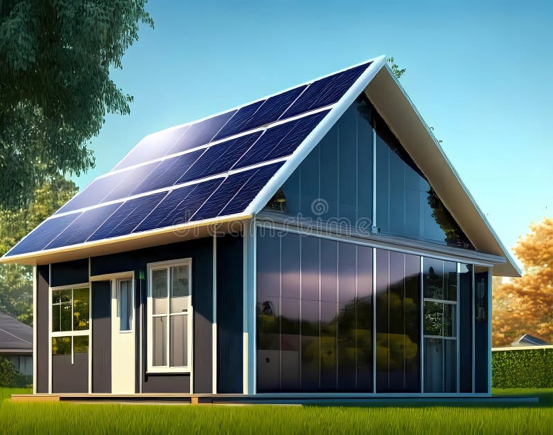 A House with a Solar Panel on the Roof. House Stock Illustration ...