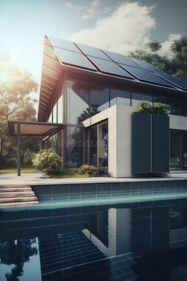 House with Solar Panels on Roof, Created Using Generative Ai Technology ...