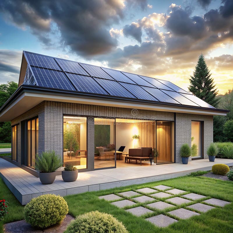 House with Solar Panels on the Roof. 3d Rendering Image Stock Photo ...