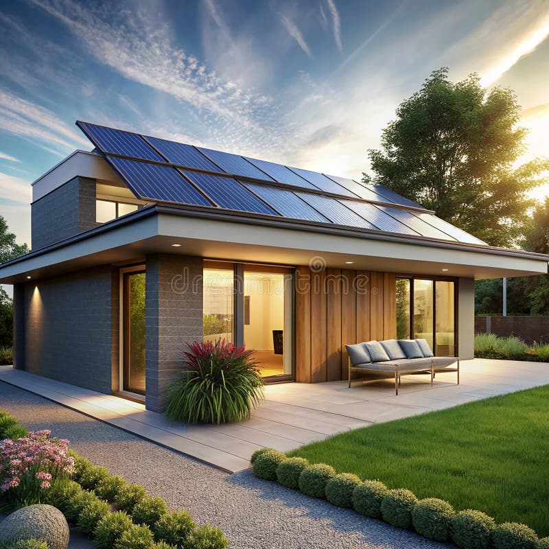 House with Solar Panels on the Roof. 3d Rendering Image Stock Photo ...
