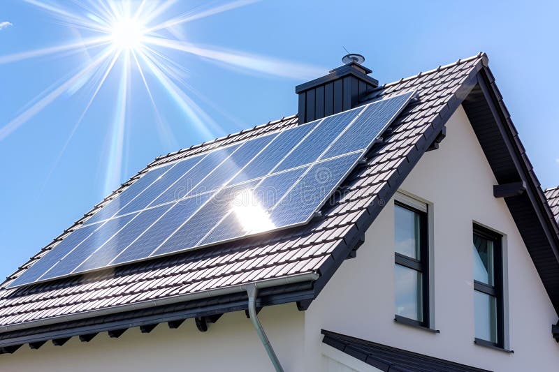 A House with Solar Panels on the Roof. Stock Photo - Image of clean ...