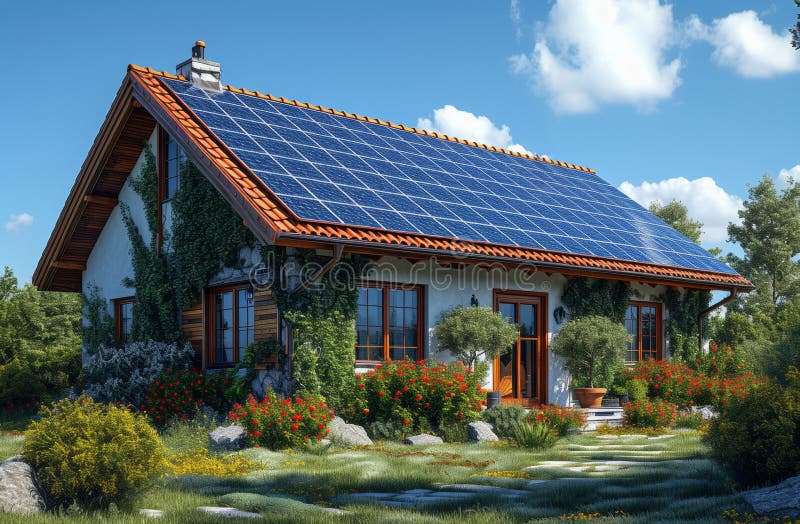 House with Solar Panels on the Roof. Photovoltaic System on the Roof ...
