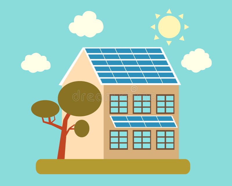 House with solar panels stock illustration. Illustration of cartoon ...