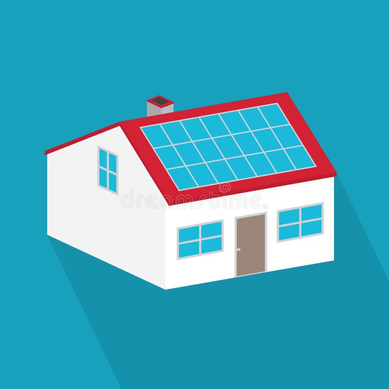 House with solar panels stock vector. Illustration of icon - 174563761