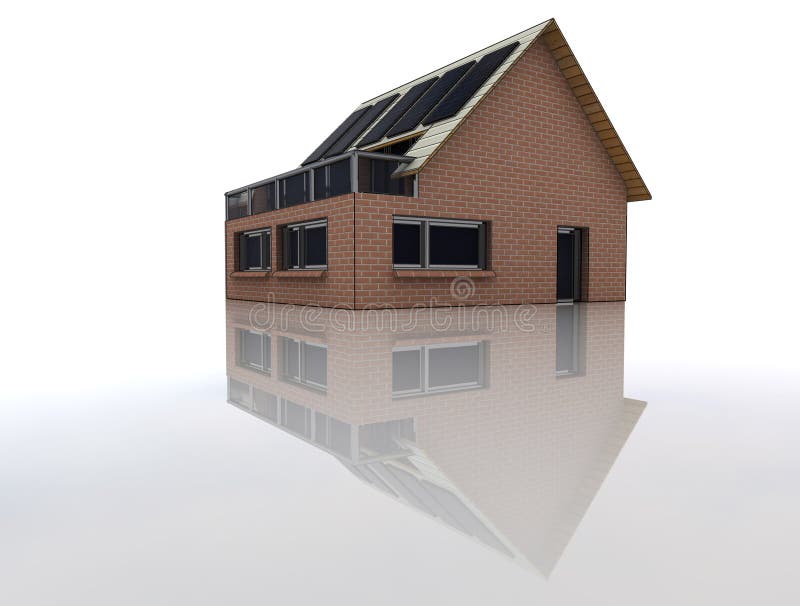 House with Solar Pannels in Floor Reflection Stock Illustration ...