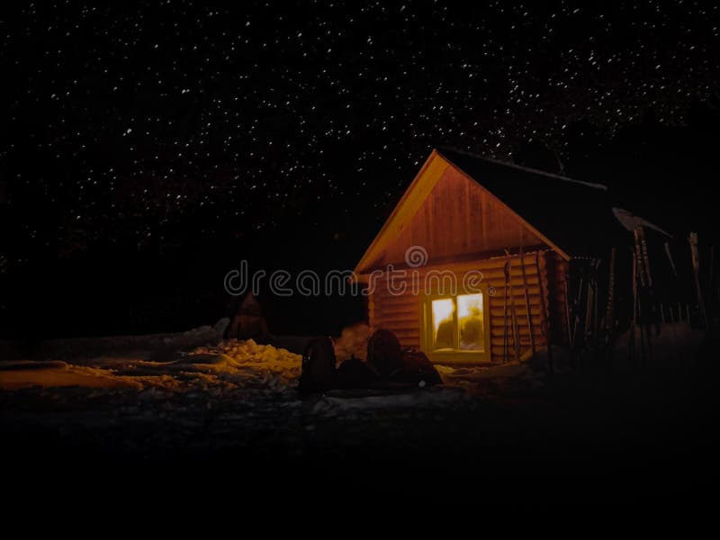 A House in the Starry Night. Stock Photo - Image of lighting, starry ...