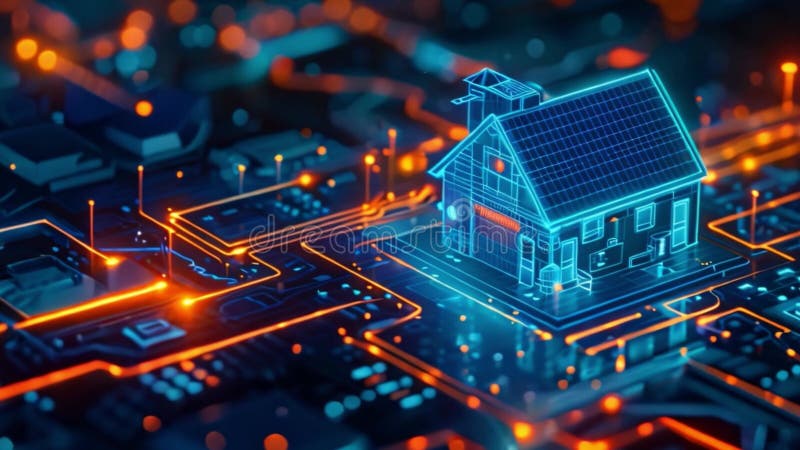 A House Structure Positioned on a Detailed Computer Circuit Board ...