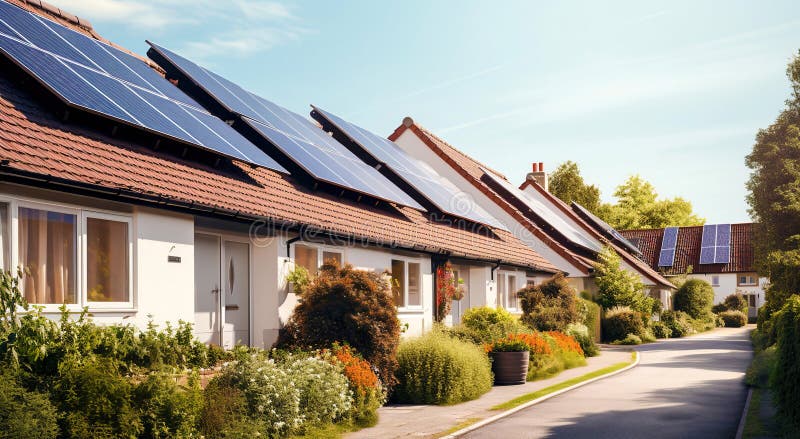 House in Sunlight Solar Panels Roofs. Day for Solar Energy Generation ...