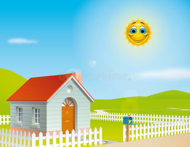 House at a sunny day stock illustration. Illustration of green - 52065855