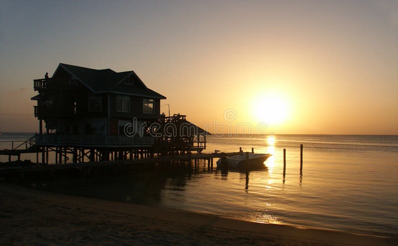 House with Sunset on the Seashore Stock Photo - Image of horizon ...
