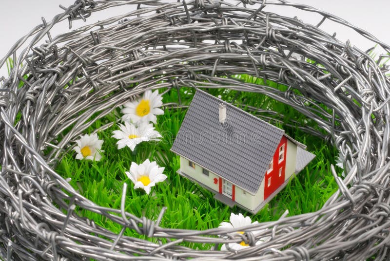 House behind barbed wire stock photo. Image of house - 31429976