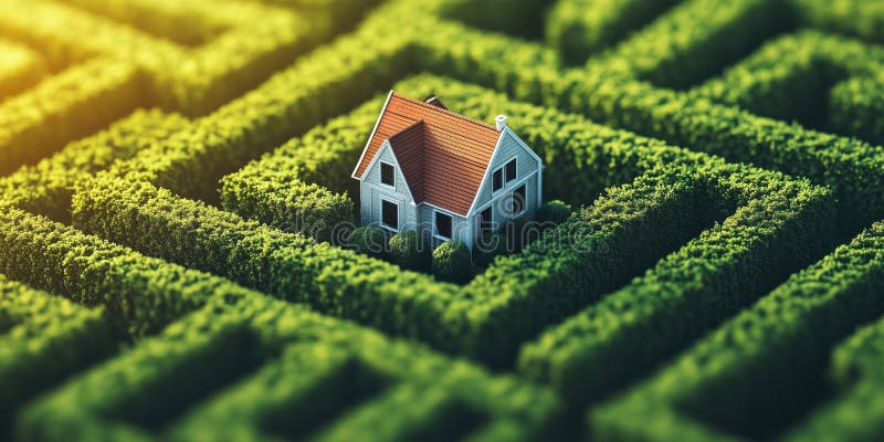 House Surrounded by Lush Green Maze Symbolizing Isolation and Intricacy ...